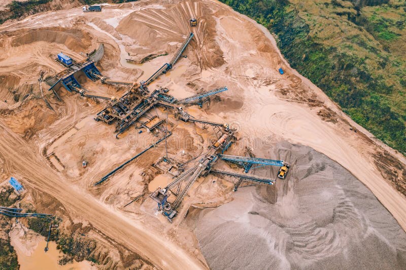 Aerial Top View of Open Pit Development and Sand Extraction. Mining ...