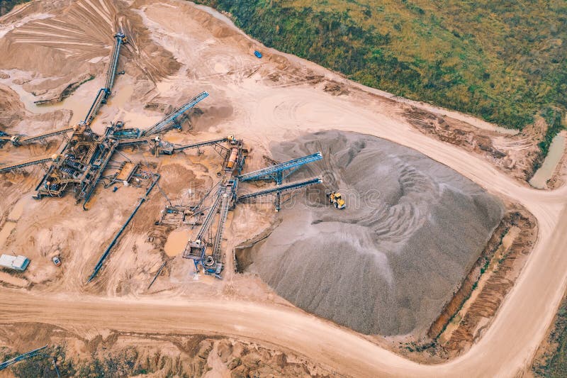 Aerial Top View of Open Pit Development and Sand Extraction. Mining ...
