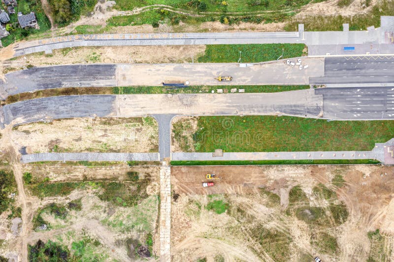Aerial View of Road Construction Site in City Suburb Stock Photo ...