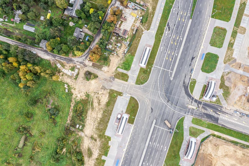 Aerial Top View of Road Junction Under Construction Stock Photo - Image ...