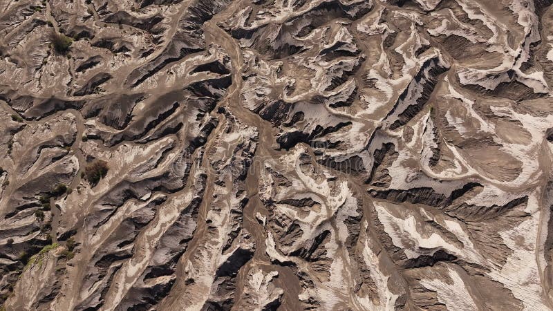 Aerial Top View of Sand Texture Detail Around Bromo Volcano Crater ...
