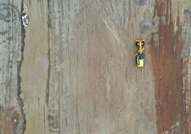 Aerial Top View of Soil Grader Car Earth Moving Stock Photo - Image of ...