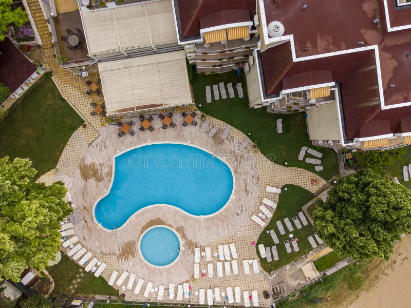 Aerial View of Swimming Pool with Sunbeds at Hotel Stock Photo - Image ...