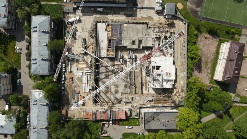 Aerial Top View of a Tower Crane Turning Its Jib Stock Video - Video of ...