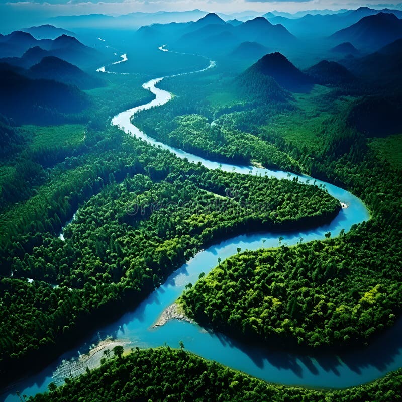 Aerial Top View Tropical Rainforest of Winding River. Stock ...
