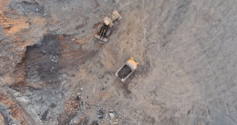 Work the Excavator in an Open Pit the Inside a Granite Quarry Stock ...