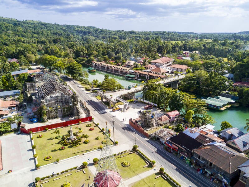 Aerial of the Town of Loboc, Bohol and Its Famous River Stock Photo ...