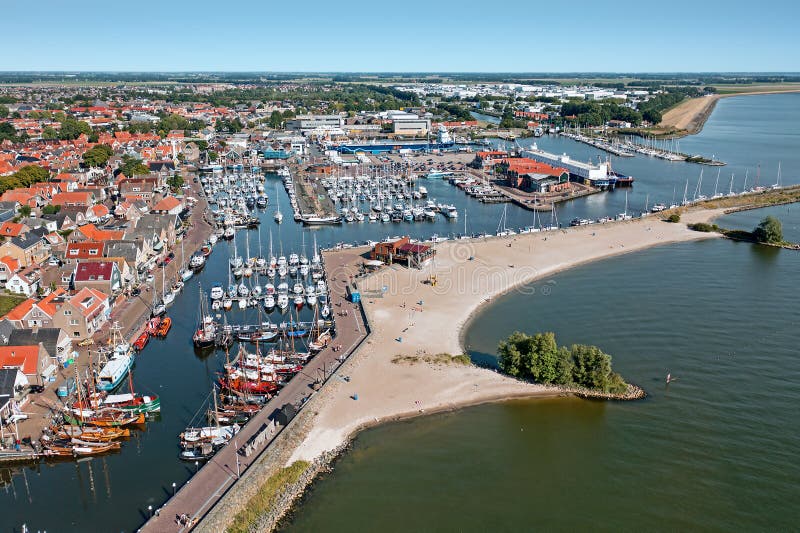 Aerial from the Traditional Town Urk and the Harbor in the Netherlands ...