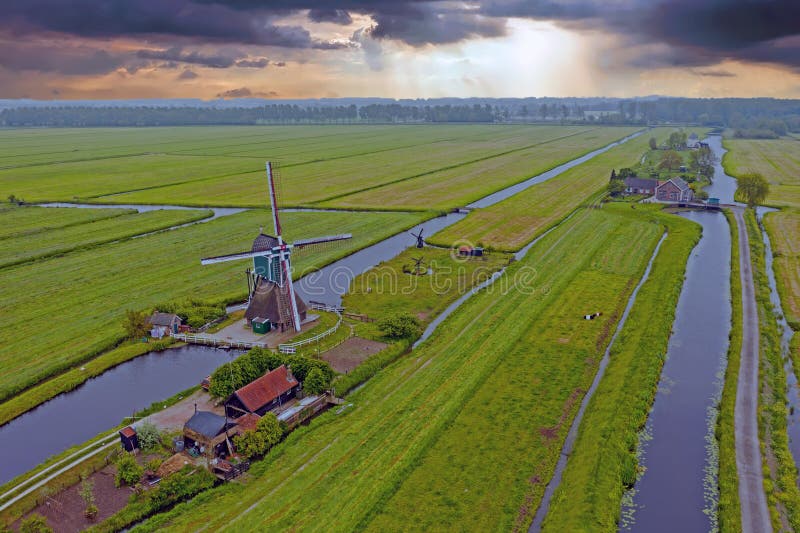 Aerial from a Traditoinal Windmill in the Countryside from the ...