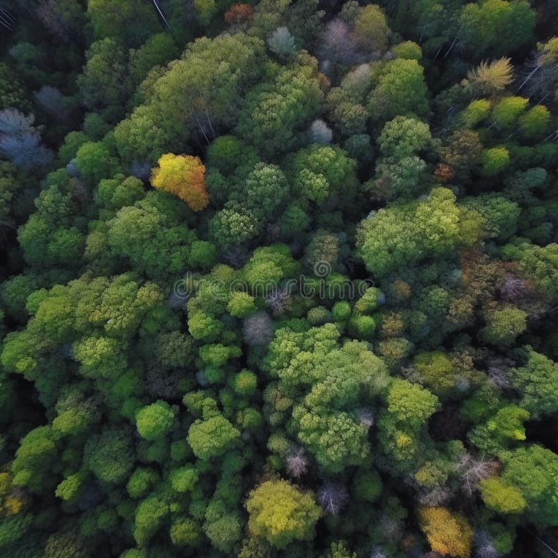 Aerial trees in a forest stock illustration. Illustration of wood ...