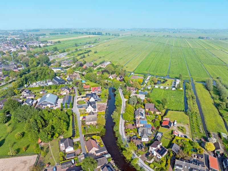 Aerial from a Typical Dutch Landscape with a Tiny River the Giessen and ...