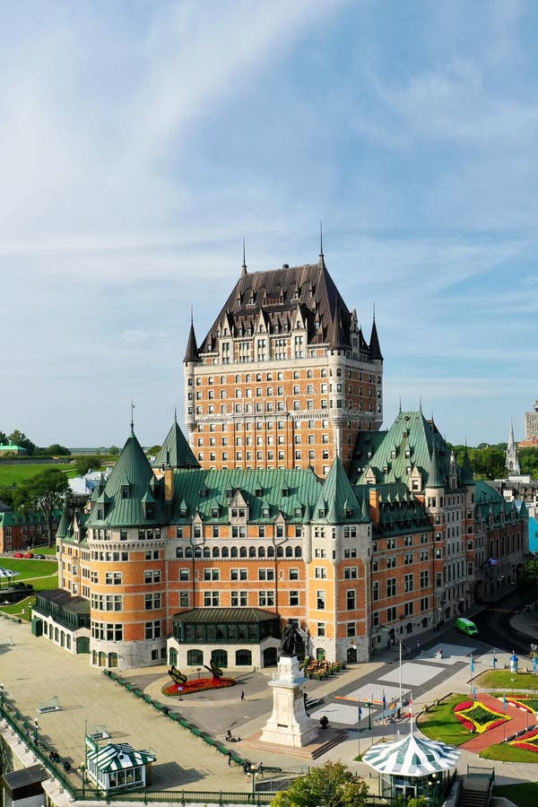 Aerial Vertical of the Chateau Frontenac in Quebec City, Canada ...
