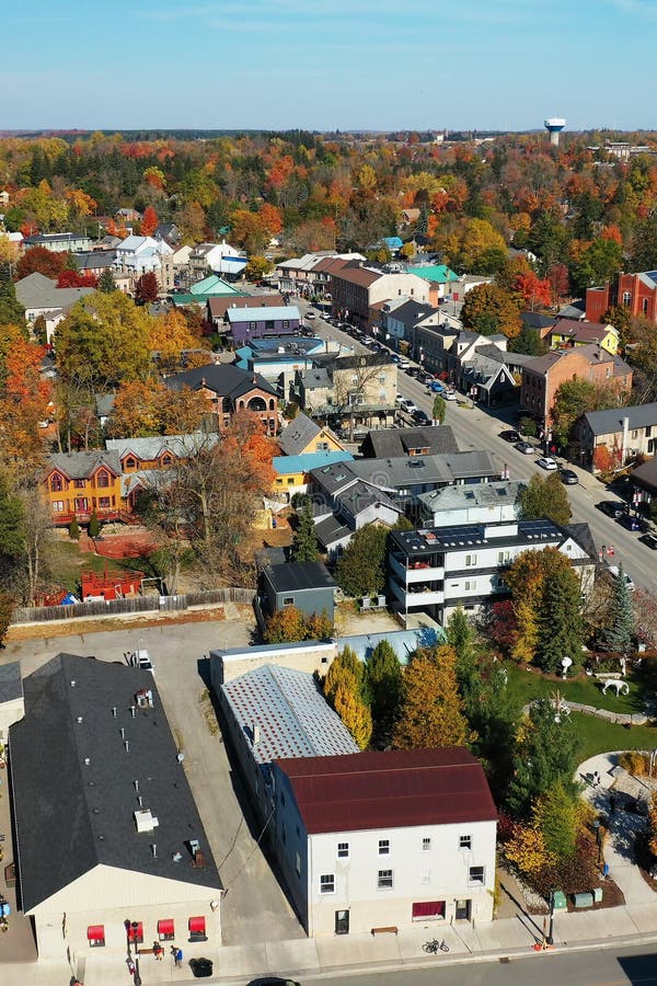 Aerial Vertical of Elora, Ontario, Canada in Autumn Stock Image - Image ...