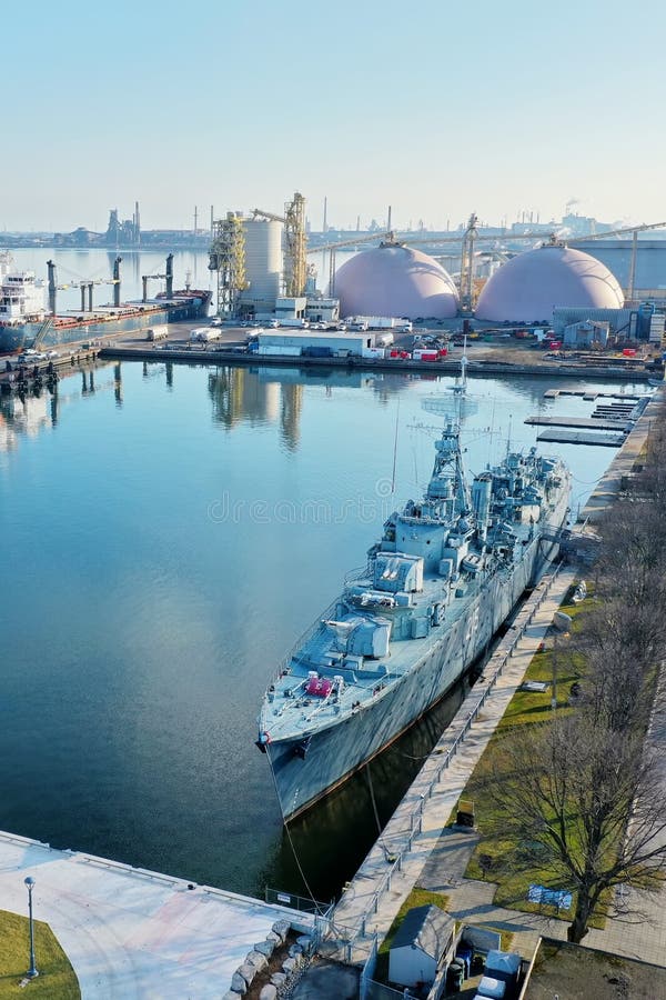 Aerial Vertical of the HMCS Haida in Hamilton, Ontario, Canada ...