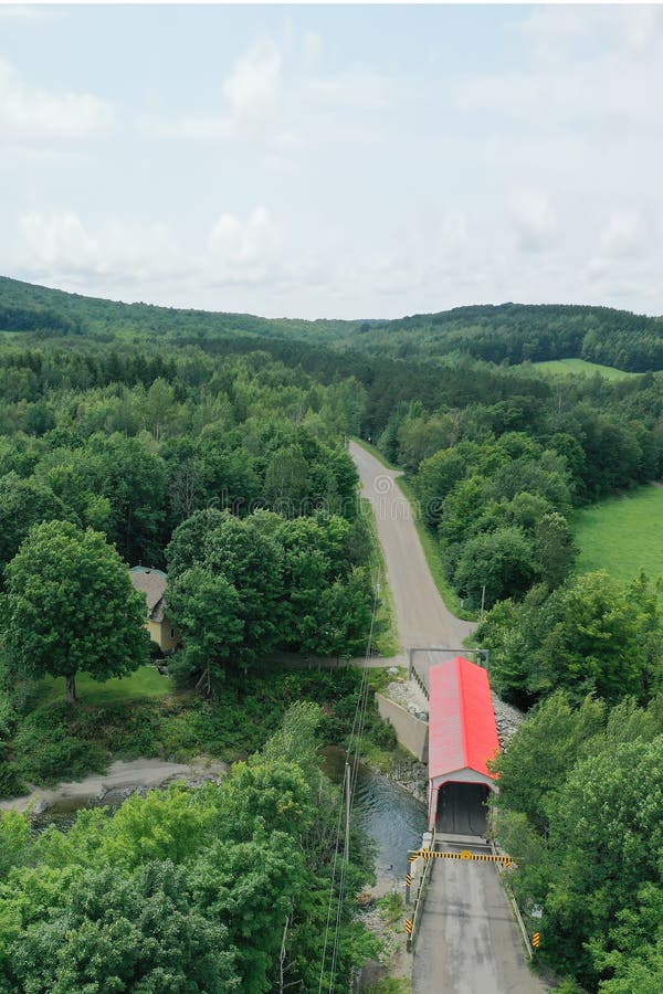 Aerial Vertical of Lambert Covered Bridge in Quebec, Canada Stock Image ...