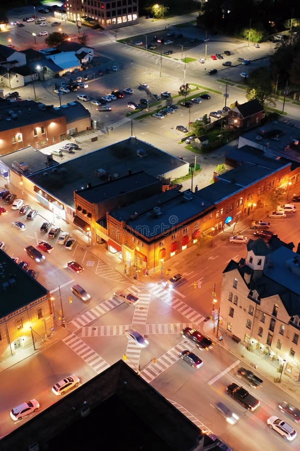 Aerial Vertical of Paris, Ontario, Canada at Night Stock Photo - Image ...