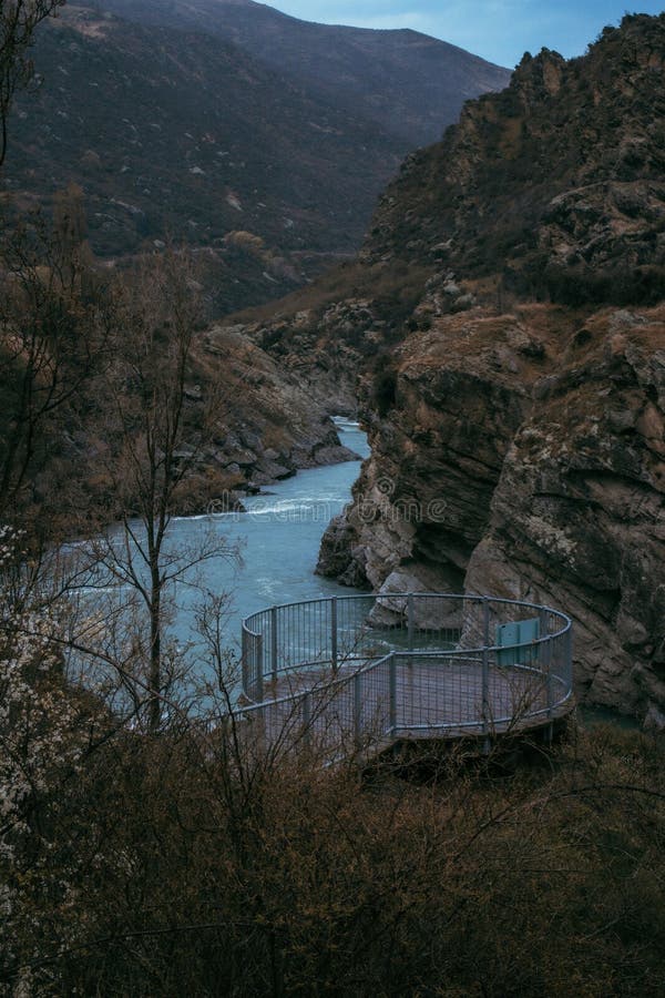 Aerial Vertical View of Viewing Platform by a River in the Rocky ...