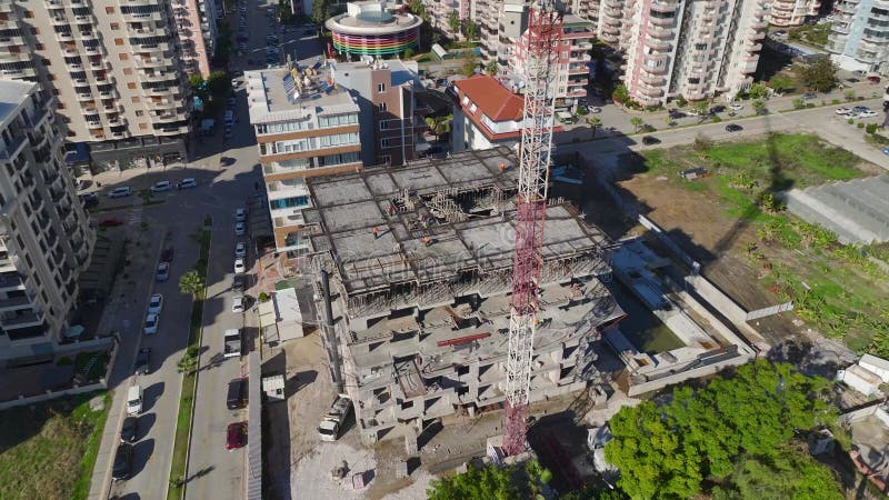 Aerial Video: Aerial Perspective of Construction Workers Installing ...