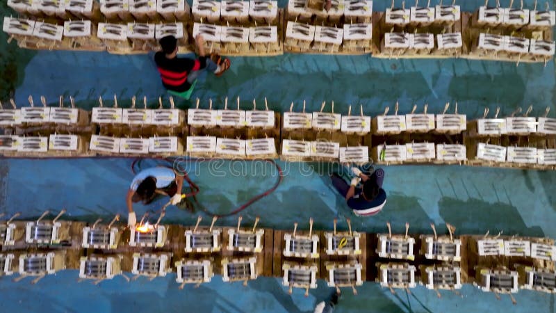 Top-Down Factory Scene of Manufacturing Process with Workers and ...