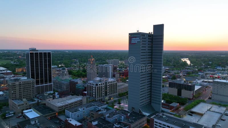 Aerial Downtown Fort Wayne Skyline Train Fly Over Forward Stock Video ...