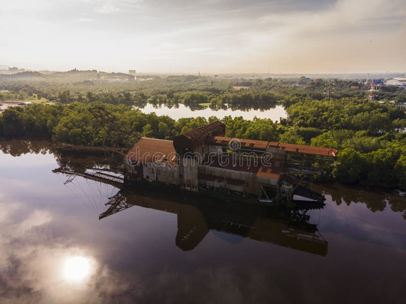 Aerial View of Abandon Rustic Old Tin Dredge Stock Photo - Image of ...