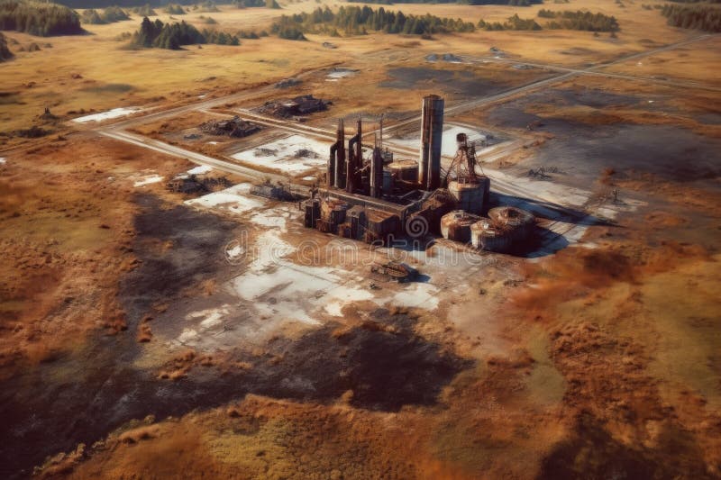 Aerial View of an Abandoned Test Site Landscape Stock Illustration ...