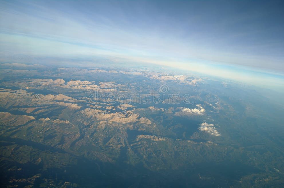 Aerial View Above Clouds and Landscape Stock Photo - Image of aircraft ...
