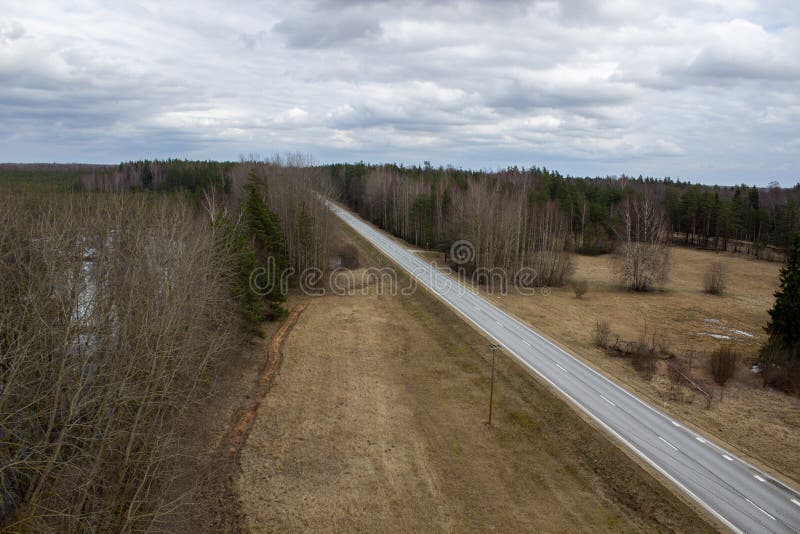 Aerial View from Above of Country Road through the Forest Stock Photo ...