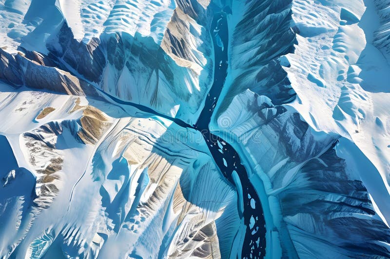 Aerial View of Abstract Geometric Patterns of a Glacier Landscape Stock ...