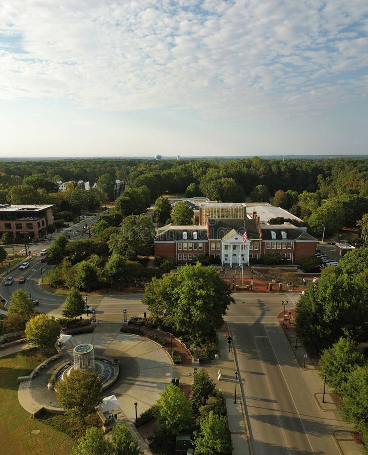 Aerial View of Academy St in Downtown Cary , North Carolina Stock Photo - Image of cityscape ...