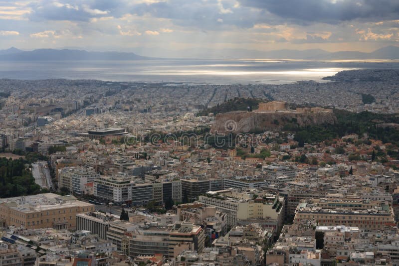 Aerial View of Acropolis from Mount Lycabettus in the Athens. Stock ...