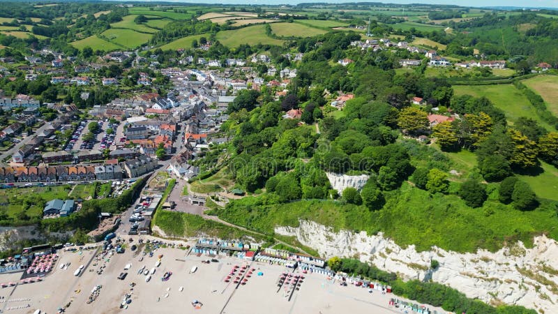 Aerial View Across the Village of Beer in Devon, UK Stock Footage ...
