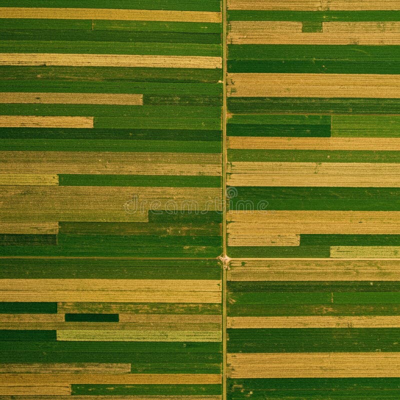 Aerial View of Agricultural Fields with Alternating Green and Yellow ...