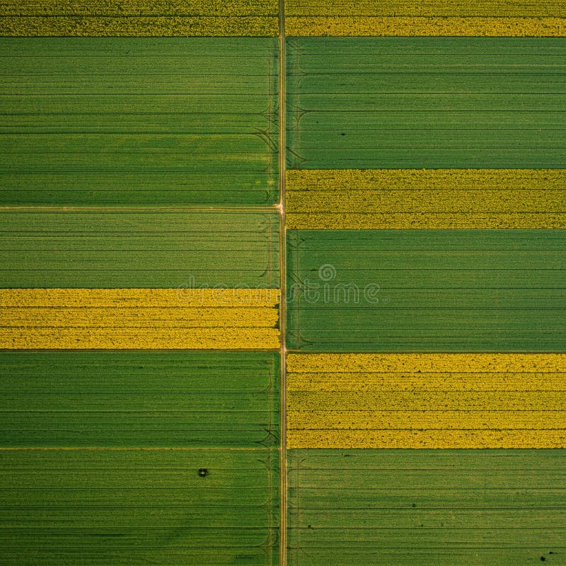 Aerial View of Agricultural Fields with Alternating Strips of Green and ...