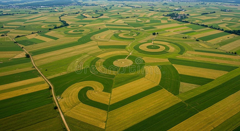 Aerial View of Agricultural Fields with Circular and Rectangular ...