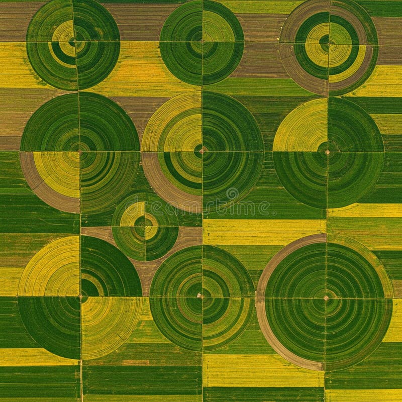 Aerial View of Agricultural Fields Featuring Circular and Rectangular ...