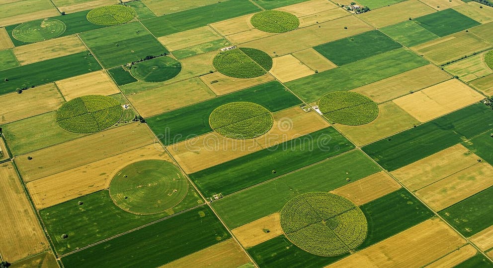 Aerial View of Agricultural Fields Featuring Distinct Circular Patterns ...