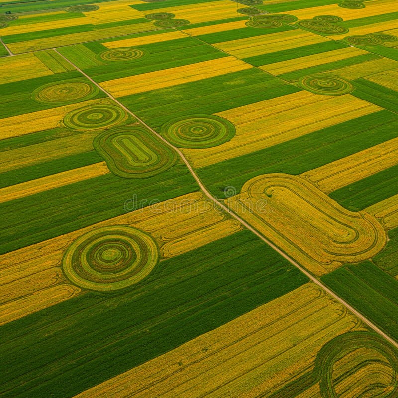Aerial View of Agricultural Fields Featuring Distinctive Circular ...