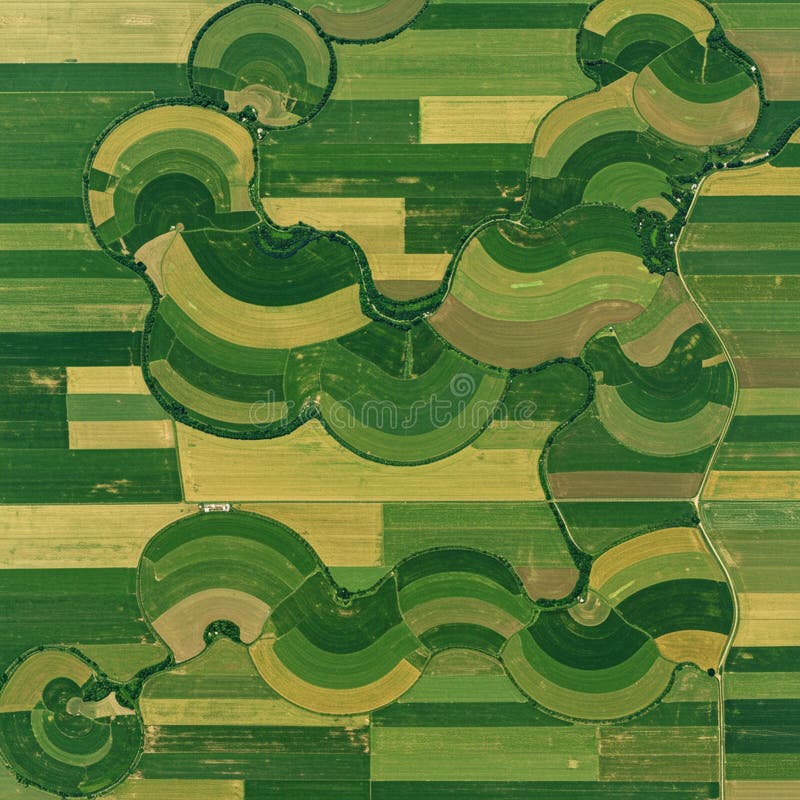 Aerial View of Agricultural Fields Featuring a Mix of Circular and ...