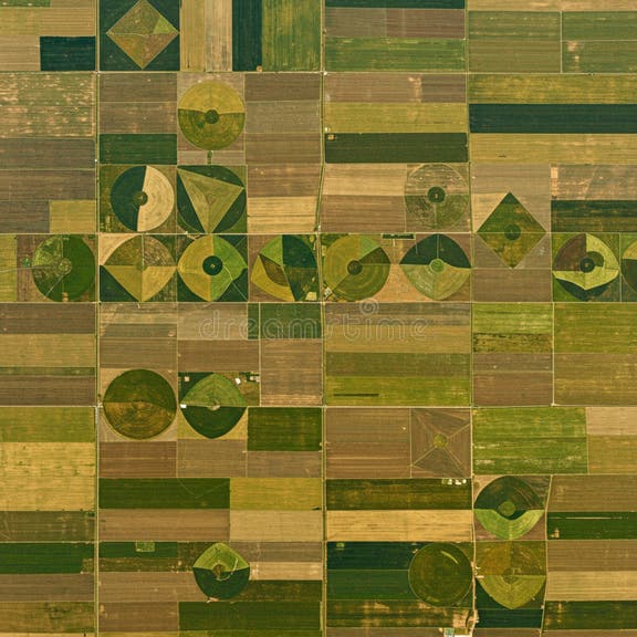 Aerial View of Agricultural Fields Featuring a Mix of Rectangular and ...