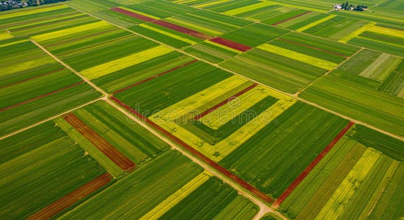 Aerial View of Agricultural Fields Featuring a Patchwork of Rectangular ...