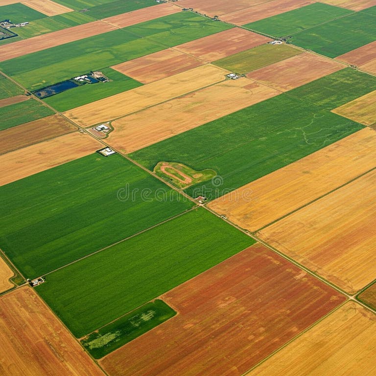 Aerial View of Agricultural Fields Forming a Patchwork of Rectangular ...