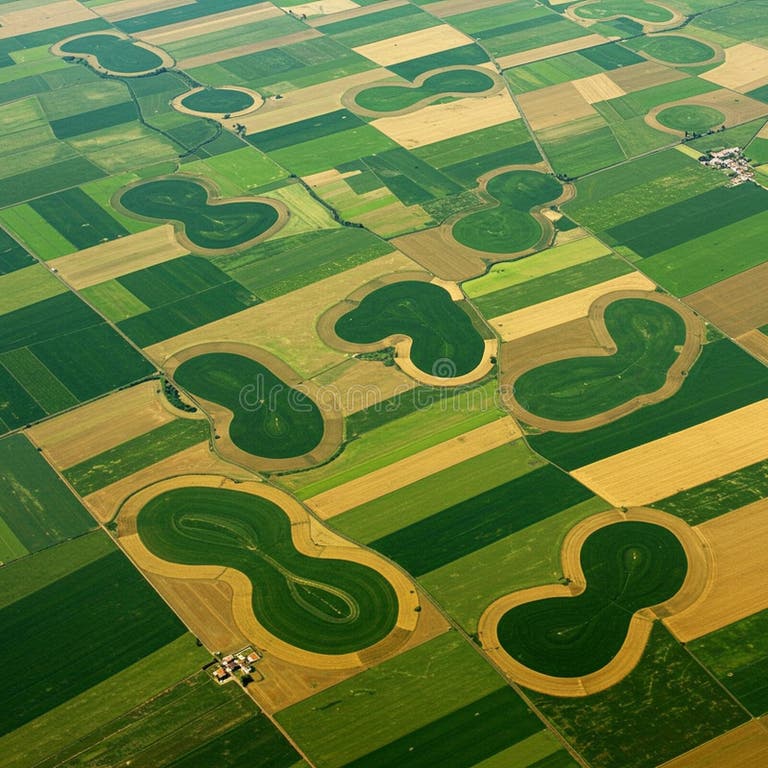 Aerial View of Agricultural Fields with Uniquely Curving Patterns ...