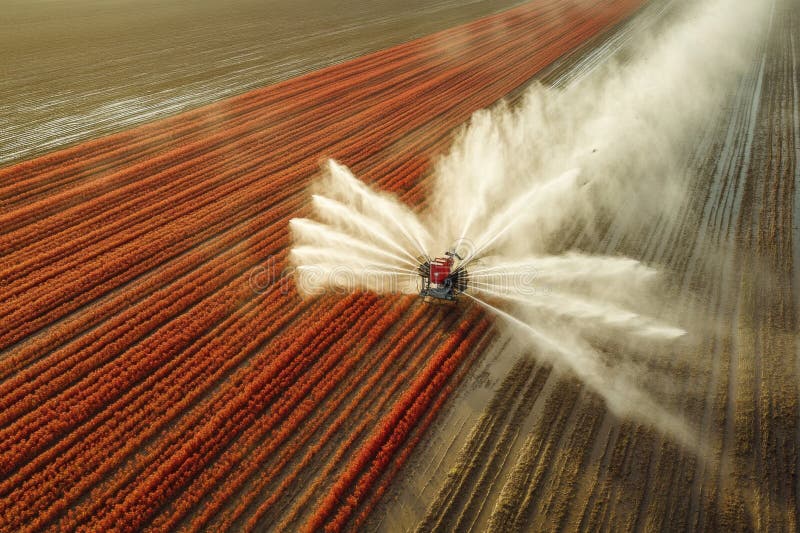 Aerial View of Agricultural Irrigation System Spraying Water Over ...
