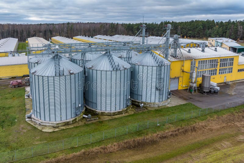 Aerial View on Agro-industrial Complex with Silos and Grain Drying Line ...