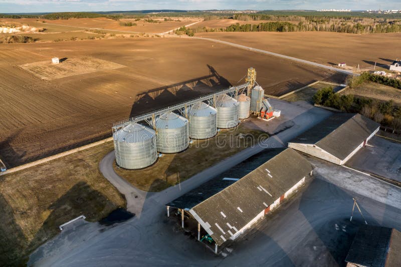 Aerial View of Agro-industrial Complex with Silos and Grain Drying Line ...