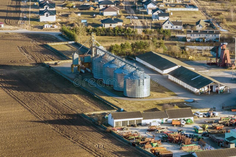 Aerial View of Agro-industrial Complex with Silos and Grain Drying Line ...