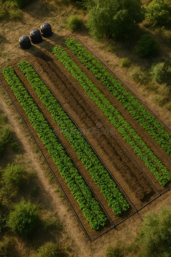 Aerial View of an AI-Generated Organized Farm Plot with Irrigation ...