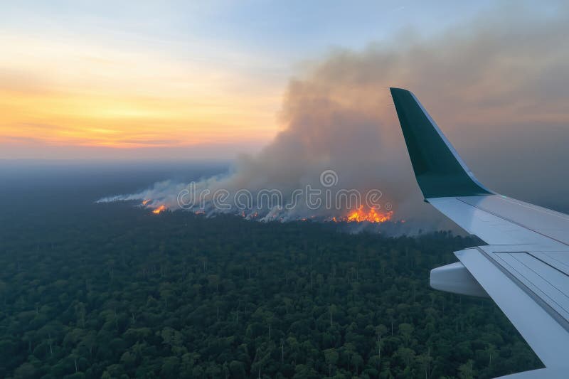 Aerial View of Airplane To Forest Fire and Smoke during Sunset Stock ...