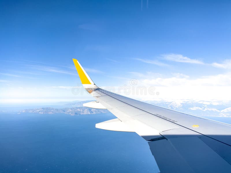 Aerial View of Airplane Wing Over Ocean Stock Image - Image of journey ...
